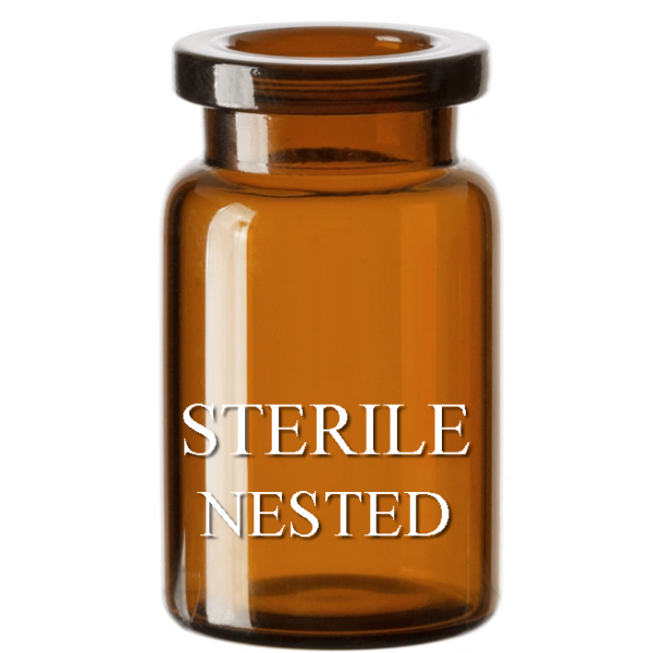 ISO 6R Amber Sterile Open Vials, Nested Tray of 96 pieces